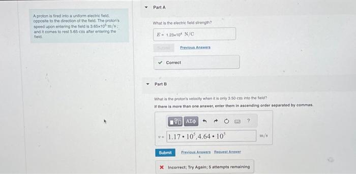 Solved A proton is fired into a undom electric teld. | Chegg.com