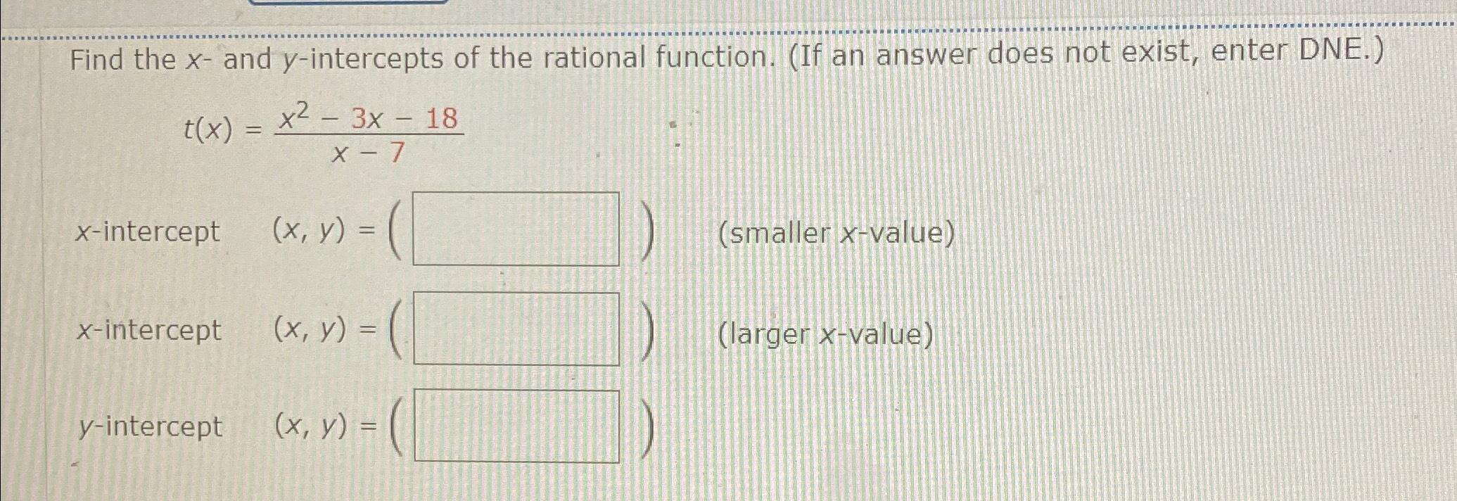 Solved Find the x - ﻿and y-intercepts of the rational | Chegg.com