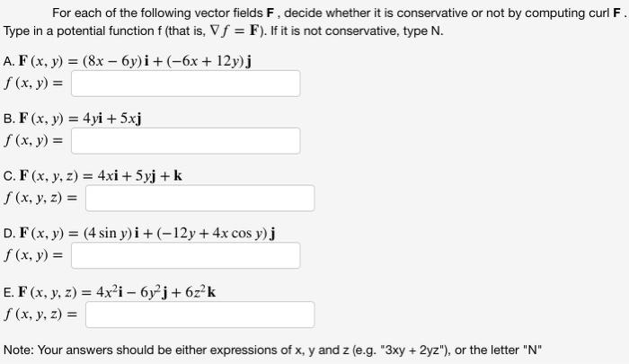 Solved For each of the following vector fields F, decide | Chegg.com