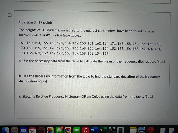 Solved Question 3: (17 points) The heights of 50 students, | Chegg.com