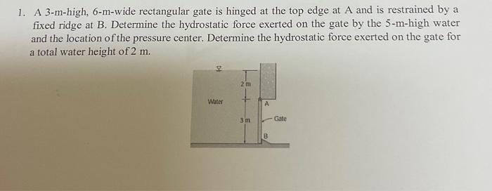 Solved 1. A 3-m-high, 6-m-wide rectangular gate is hinged at | Chegg.com