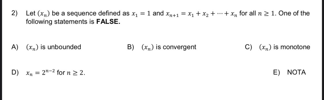 Solved Let (xn) ﻿be a sequence defined as x1=1 ﻿and | Chegg.com