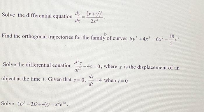 Solved Solve the differential equation dxdy=2x2(x+y)2 Find | Chegg.com