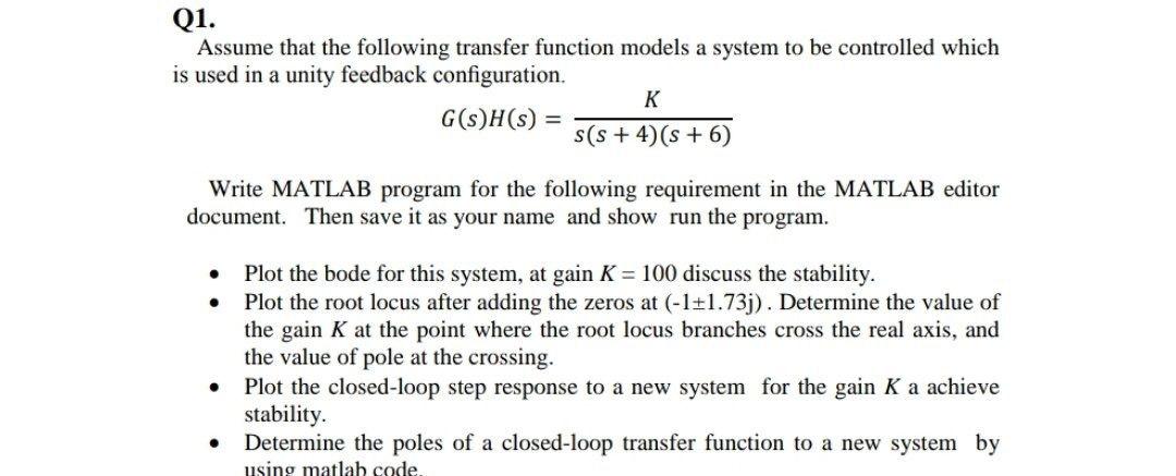 Solved Q1. Assume that the following transfer function | Chegg.com