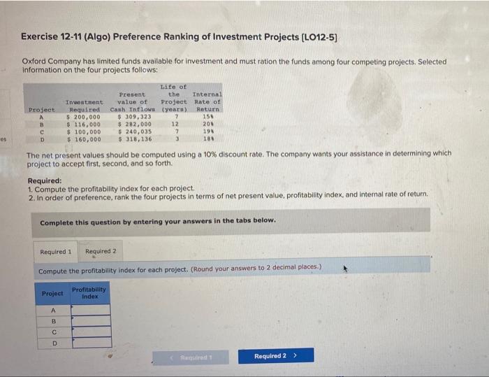 Solved Exercise 12-11 (Algo) Preference Ranking of | Chegg.com