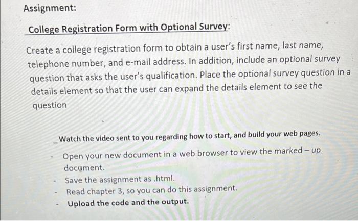 Solved College Registration Form with Optional Survey: | Chegg.com