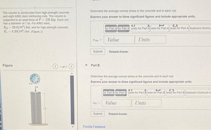 Solved The column is constructed trom high-strength concrete | Chegg.com