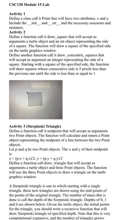 Solved CSC130 Module 15 Lab Activity 1 Define a class call | Chegg.com