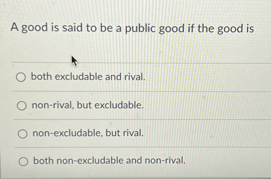 Solved A good is said to be a public good if the good isboth | Chegg.com