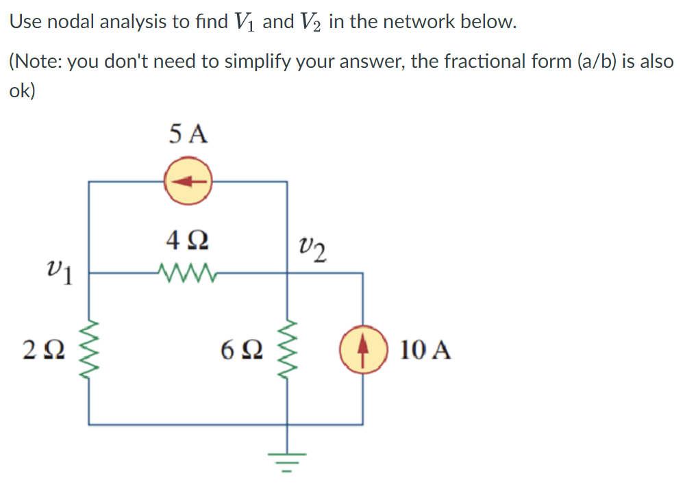 Solved Use nodal analysis to find V1 ﻿and V2 ﻿in the network | Chegg.com
