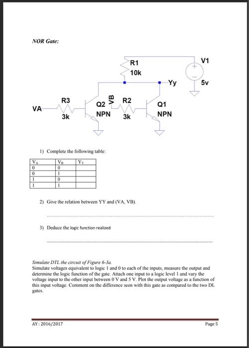 NO Gate: 1) Complete the following table: 2) Give the | Chegg.com