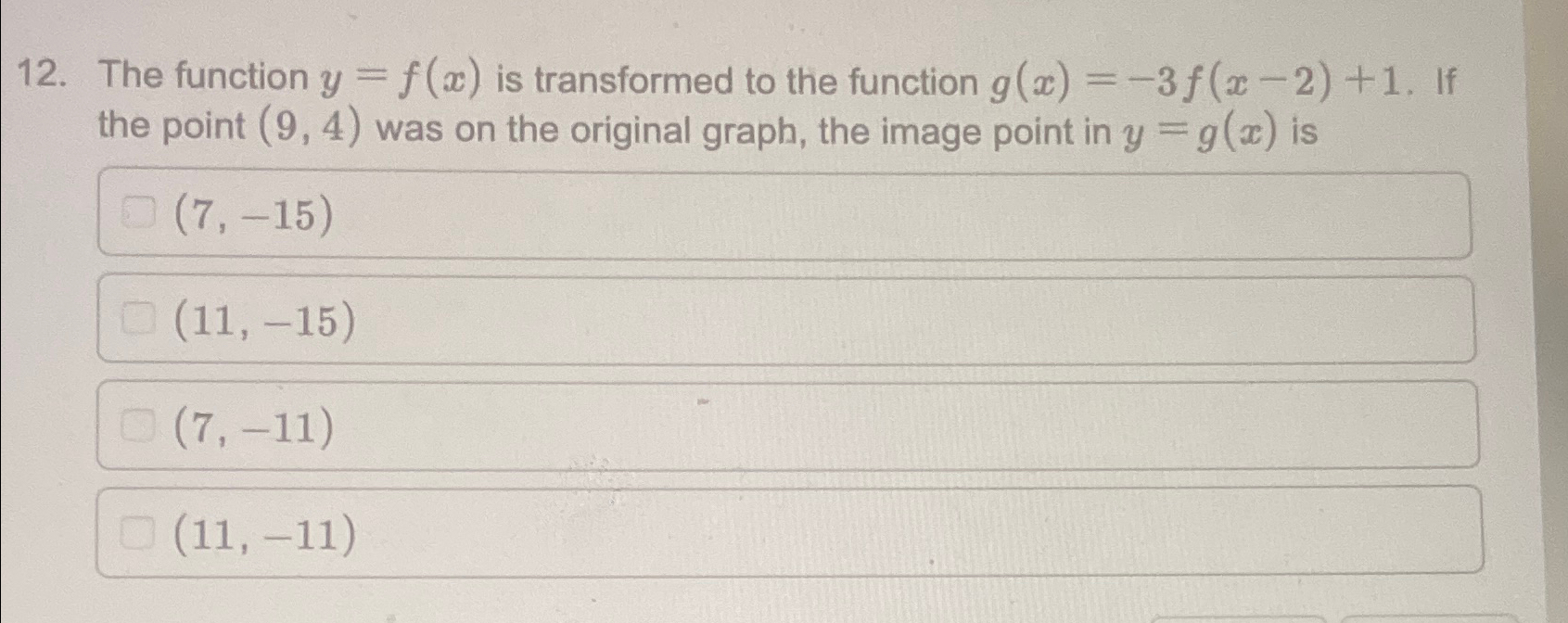 Solved The function y=f(x) ﻿is transformed to the function | Chegg.com