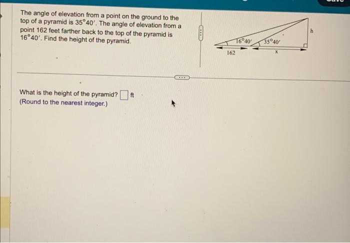 Solved The angle of elevation from a point on the ground to | Chegg.com