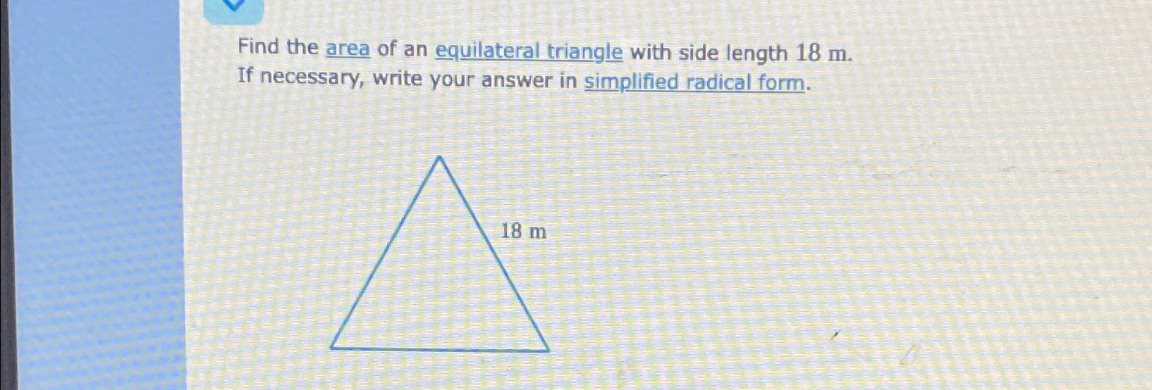Solved Find the area of an equilateral triangle with side | Chegg.com
