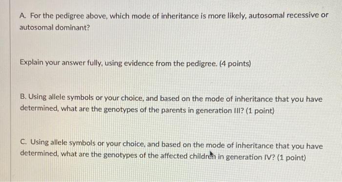 Solved A. For the pedigree above, which mode of inheritance | Chegg.com