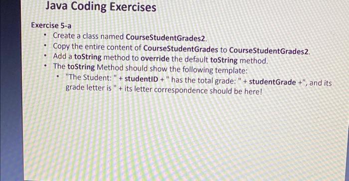 Solved Exercise 4-a - Create a class named | Chegg.com