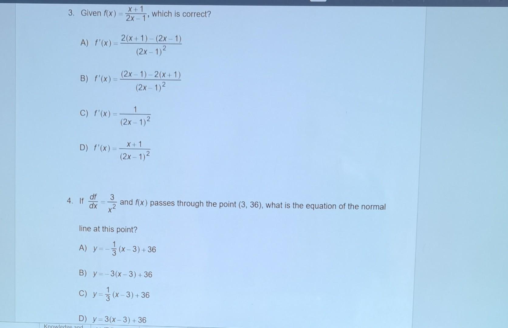 Solved 3. Given f(x)=2x−1x+1, which is correct? A) | Chegg.com