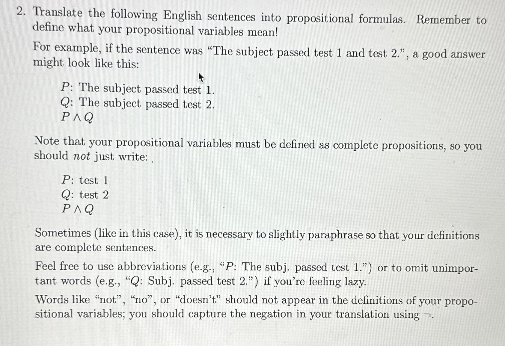 Solved Translate the following English sentences into | Chegg.com