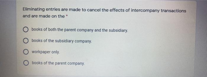 Solved Eliminating entries are made to cancel the effects of | Chegg.com