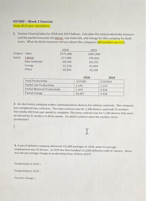 Solved HST400 - Week 2 Exercise Show all of your | Chegg.com