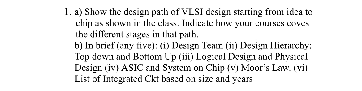 a) ﻿Show the design path of VLSI design starting from | Chegg.com
