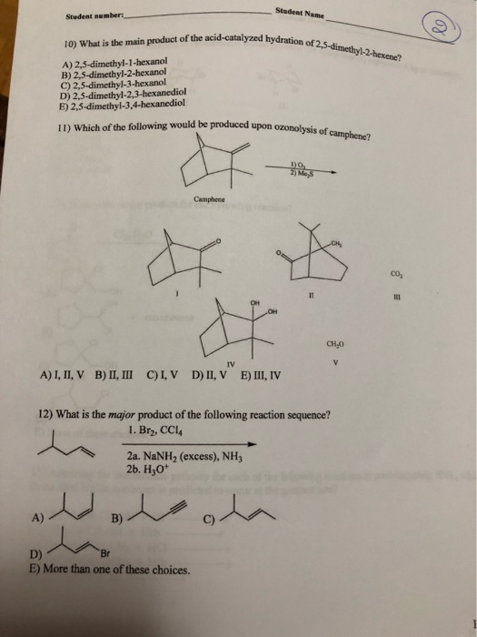 Solved Student Name Student number: ed hydration of | Chegg.com Solved Student Name Student number: ed hydration of | Chegg.com