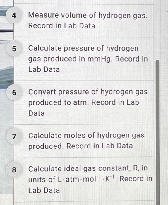Solved 4 Measure volume of hydrogen gas. Record in Lab Data | Chegg.com
