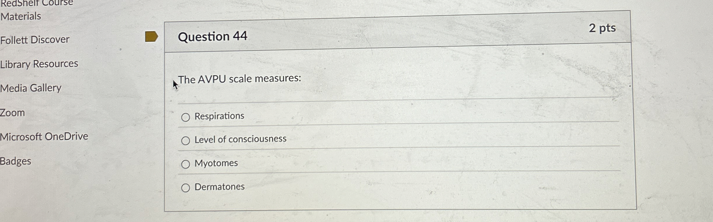 Solved Question 442 ﻿ptsThe AVPU scale | Chegg.com