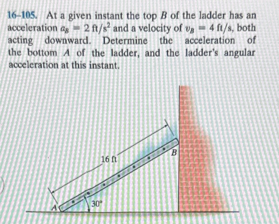 Solved 16-105. ﻿At a given instant the top B ﻿of the ladder | Chegg.com
