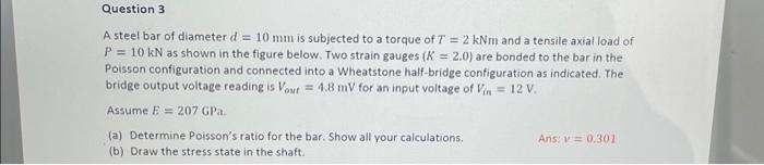 Solved Question 3 A steel bar of diameter d = 10 mm is | Chegg.com