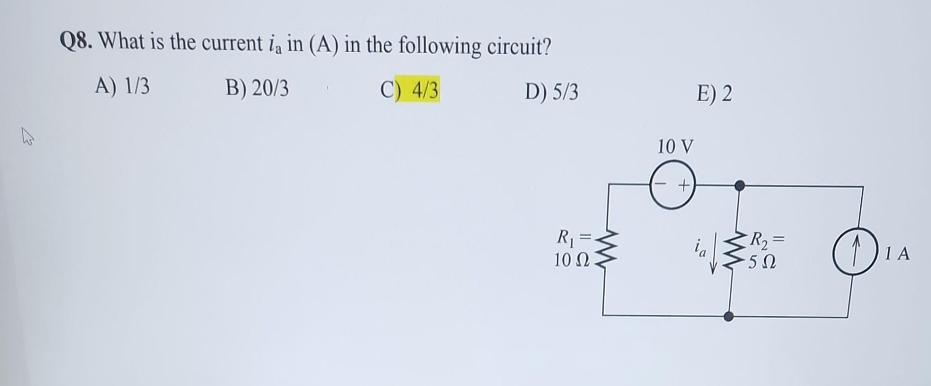 Solved Q8. What is the current ia in (A) in the following | Chegg.com