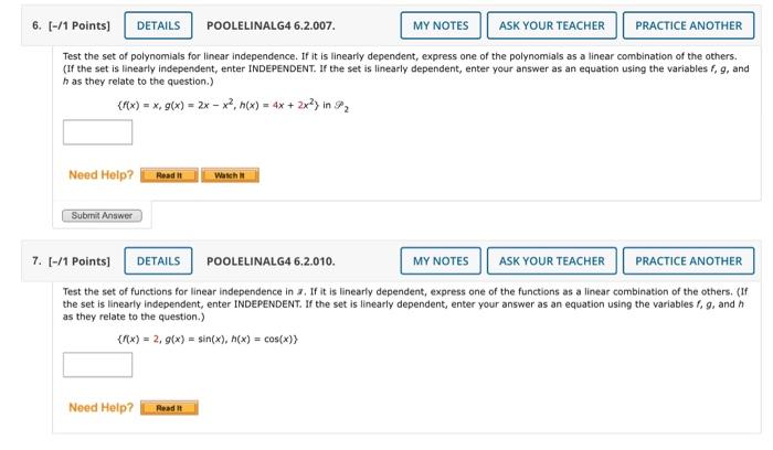 Solved Test the set of polynomials for linear independence. | Chegg.com