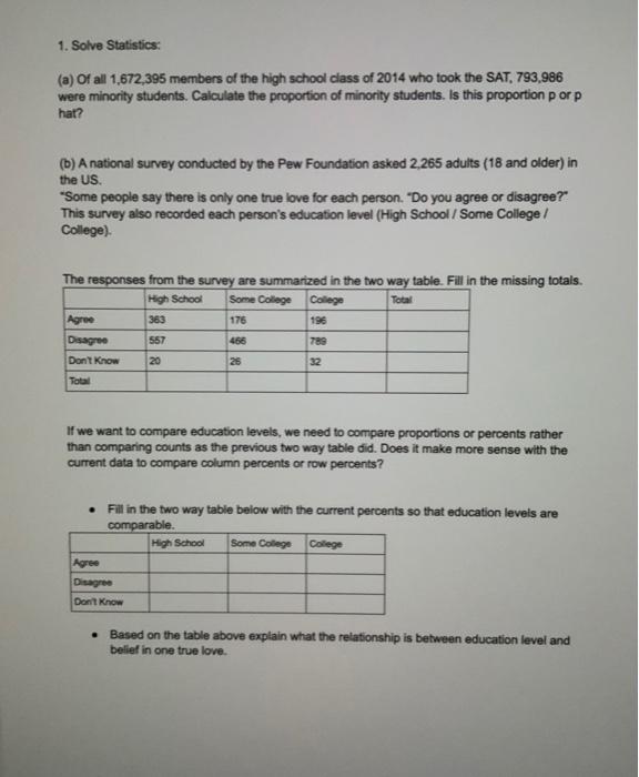 Solved 1. Solve Statistics: (a) Of all 1,672,395 members of | Chegg.com