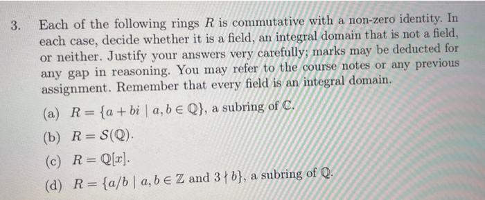 Solved Each of the following rings R is commutative with a | Chegg.com