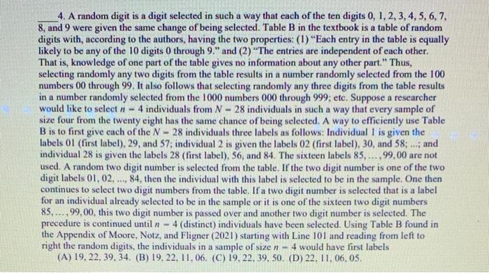 Solved - 4. A random digit is a digit selected in such a way | Chegg.com