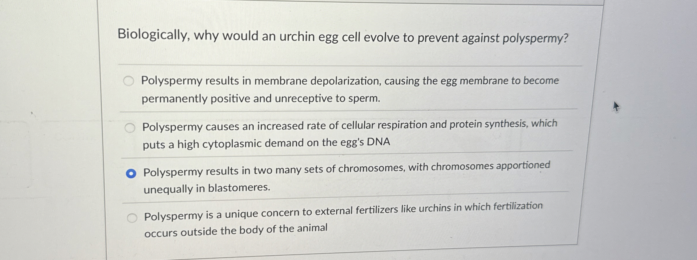Solved Biologically, why would an urchin egg cell evolve to | Chegg.com