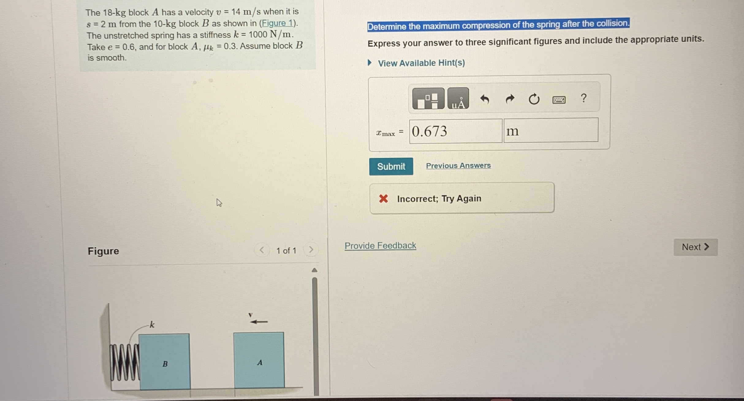 Solved The 18-kg ﻿block A has a velocity v=14ms ﻿when it is | Chegg.com