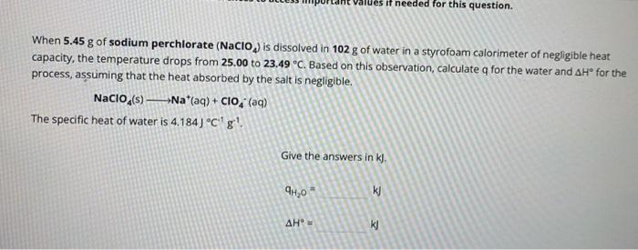 Solved When 5.45 g of sodium perchlorate (NaClO4) is | Chegg.com
