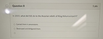 Solved Question 81 ﻿ptsIn 2015, ﻿what did ISIS do to the | Chegg.com