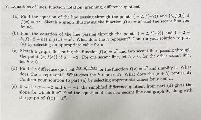 Solved 2. Equations of lines, function notation, graphing, | Chegg.com