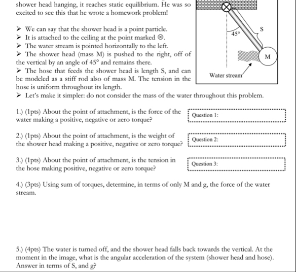 Solved shower head hanging, it reaches static equilibrium. | Chegg.com