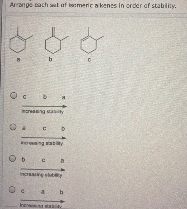 Solved Arrange each set of isomeric alkenes in order of | Chegg.com