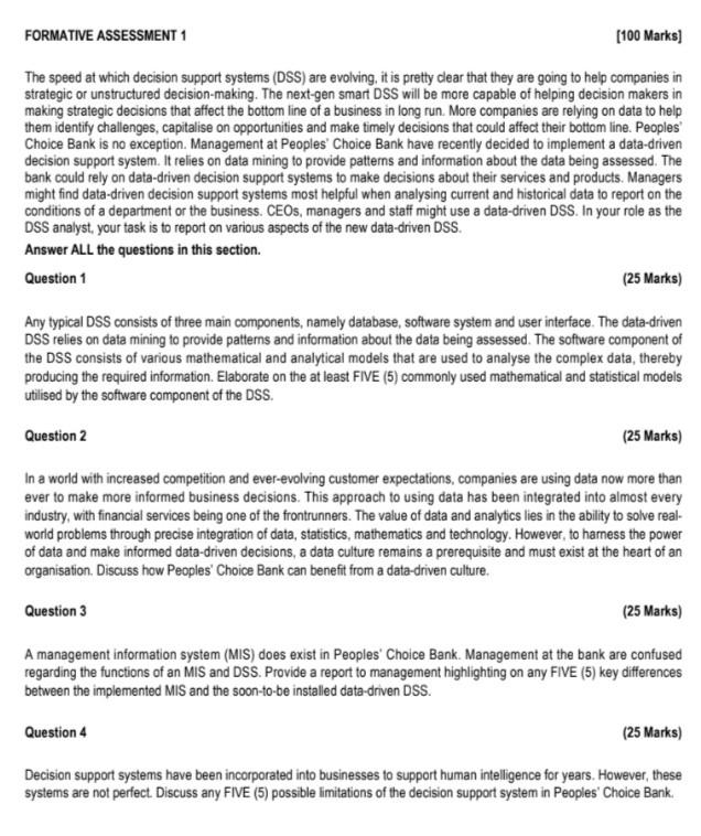 Solved FORMATIVE ASSESSMENT 1 [100 Marks] The speed at which | Chegg.com