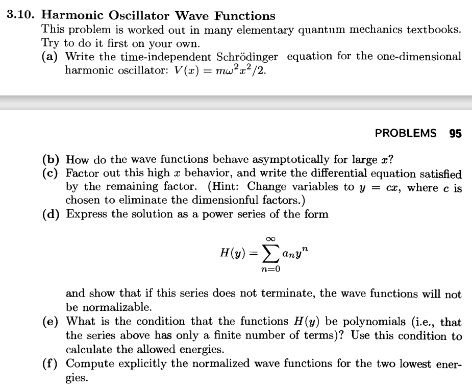 Solved 3.10. ﻿Harmonic Oscillator Wave FunctionsThis problem | Chegg.com