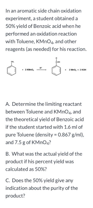 Solved In an aromatic side chain oxidation experiment, a | Chegg.com