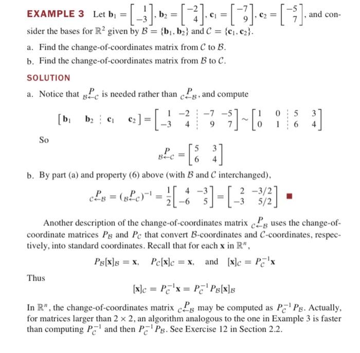 Solved EXAMPLE 3 Let b1=[1−3],b2=[−24],c1=[−79],c2=[−57], | Chegg.com