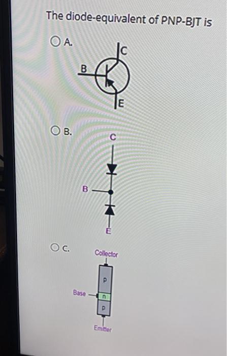Solved The diode-equivalent of PNP-BJT IS OA B E OB. с B E O | Chegg.com