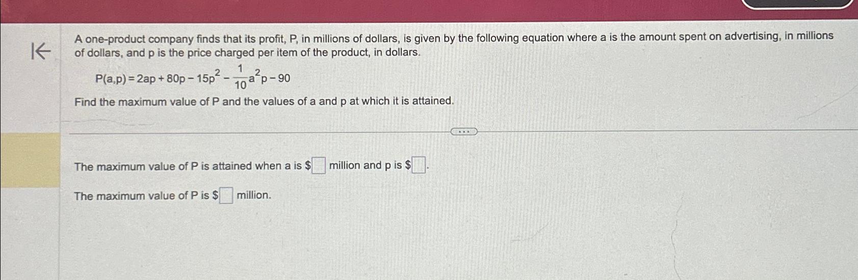 Solved A one-product company finds that its profit, P, ﻿in | Chegg.com