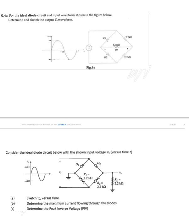 Solved Q.4a For the ideal diode circuit and input waveform | Chegg.com