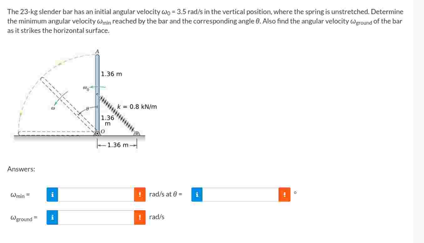 Solved The 23-kg ﻿slender bar has an ﻿initial angular | Chegg.com